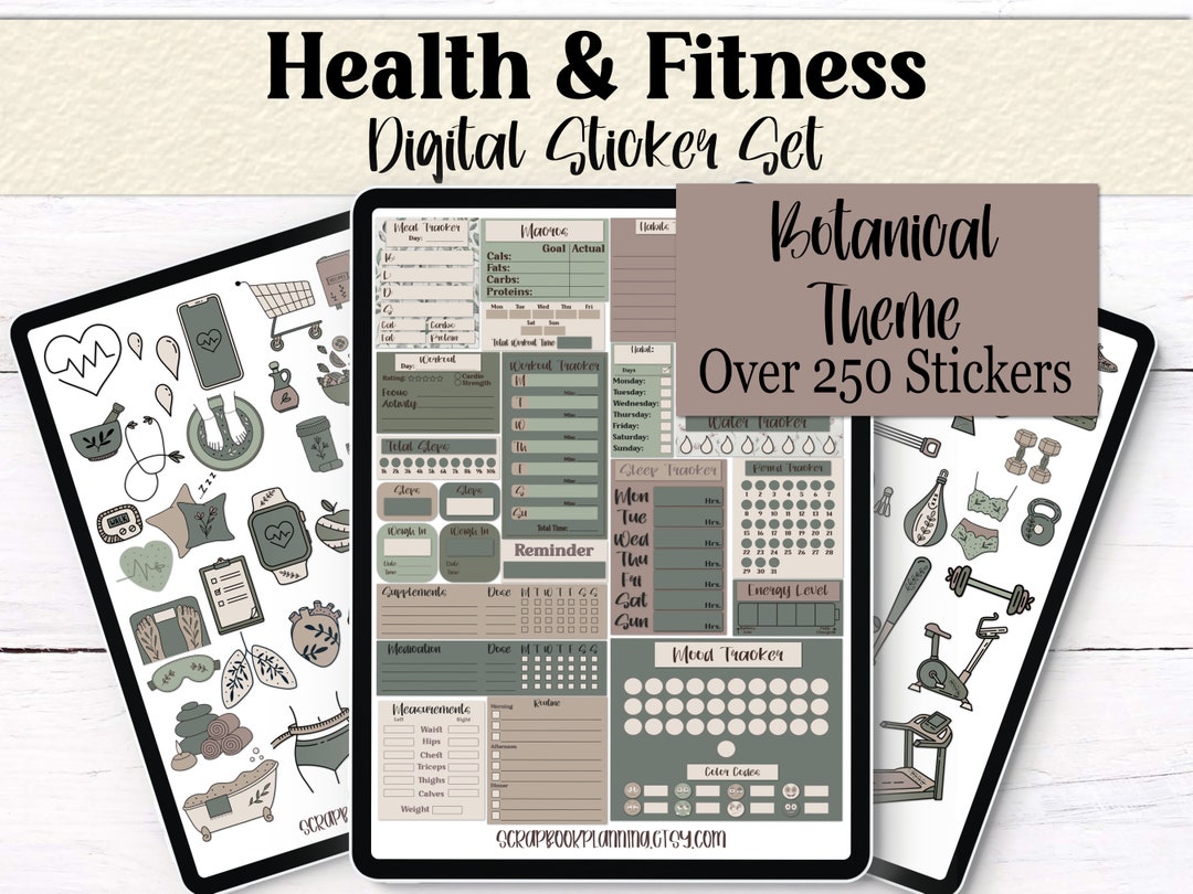 Health and Fitness Stickers | Botanical Theme | Digital Planner ...