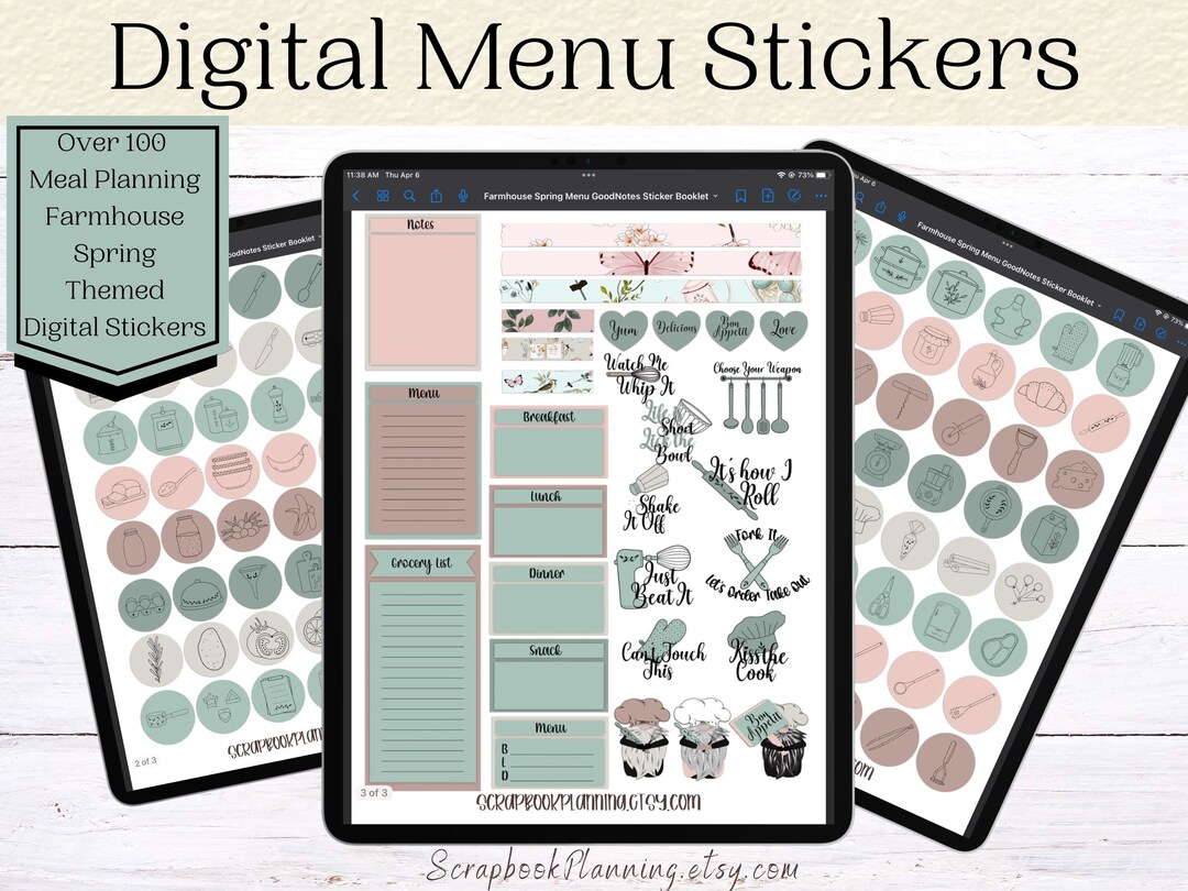 Menu Digital Stickers Farmhouse Spring Themed Digital Recipe Book ...