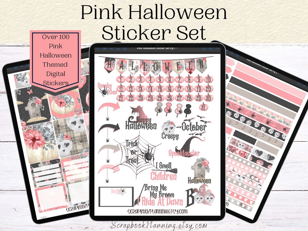 Pink Halloween Digital Sticker Set | October Digital Planner Stickers ...