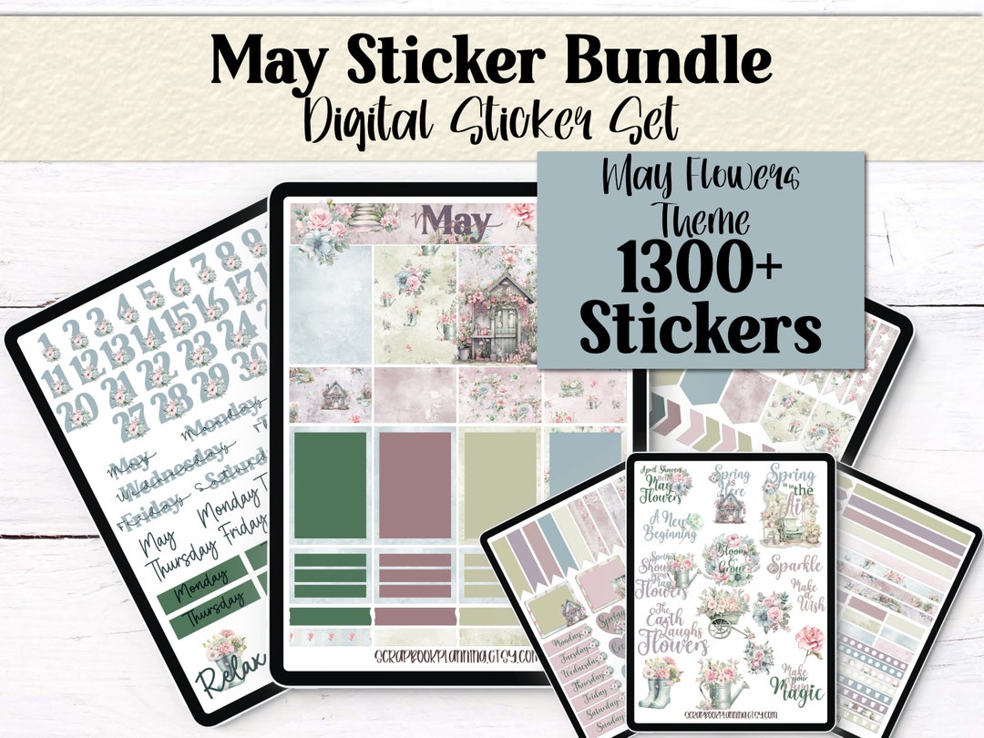 May Digital Stickers | May Flowers Theme | Spring Stickers | Functional ...