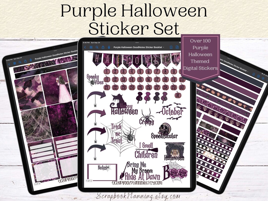Purple Halloween Digital Sticker Set | October Digital Planner Stickers ...