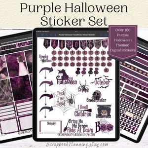 Purple Halloween Digital Sticker Set | October Digital Planner Stickers ...