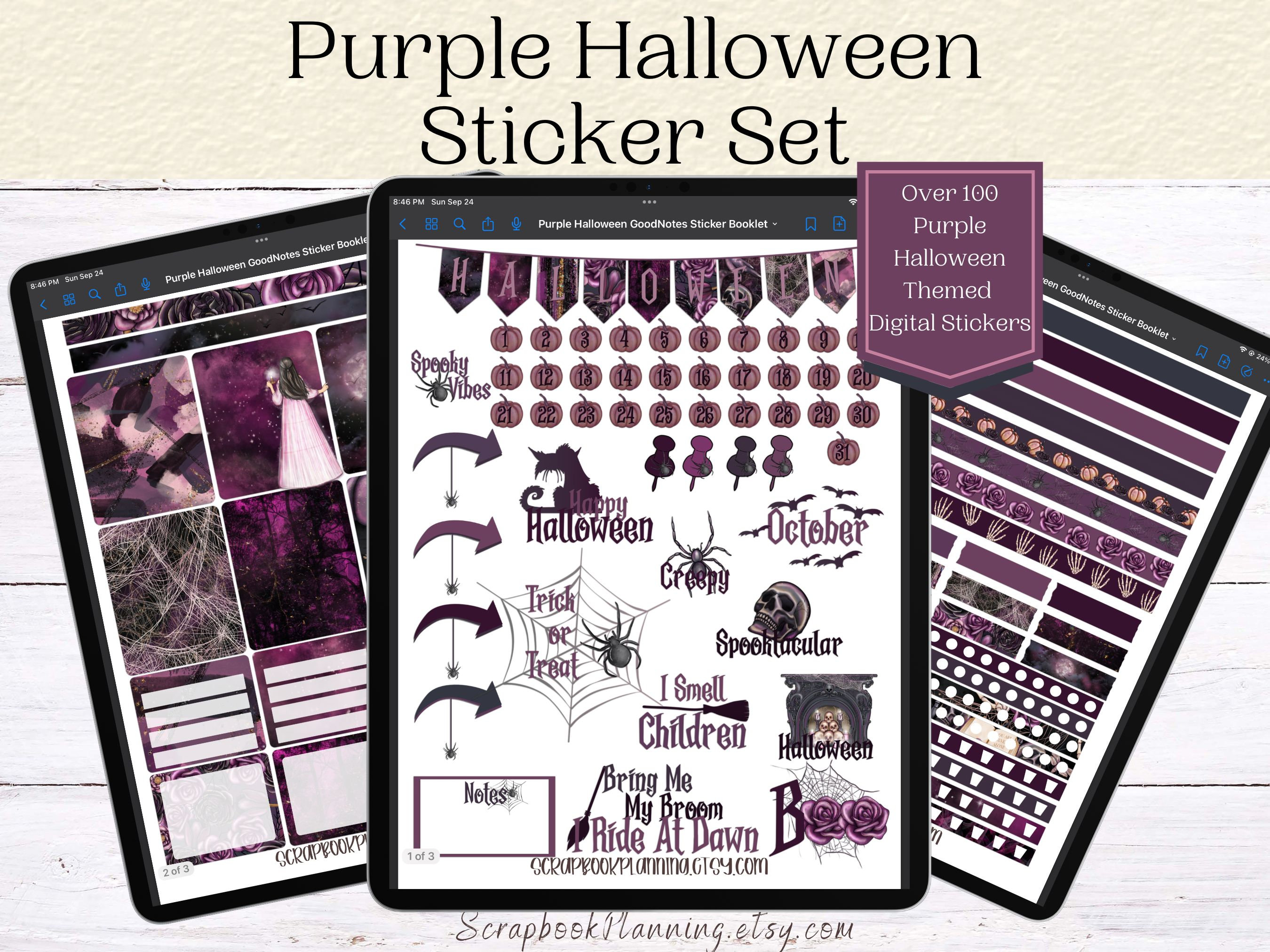 Purple Halloween Digital Sticker Set October Digital Planner Stickers ...
