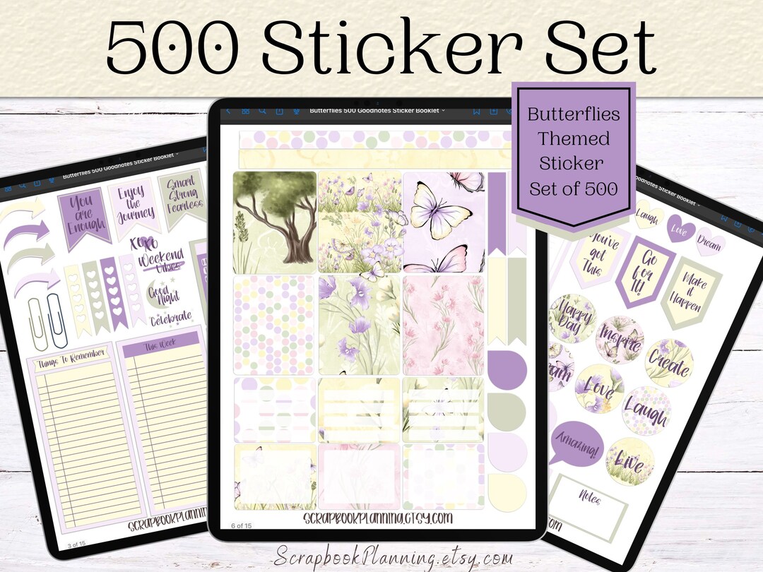 Butterfly Planner Stickers: 500 Pastel Goodnotes Stickers (digital ...