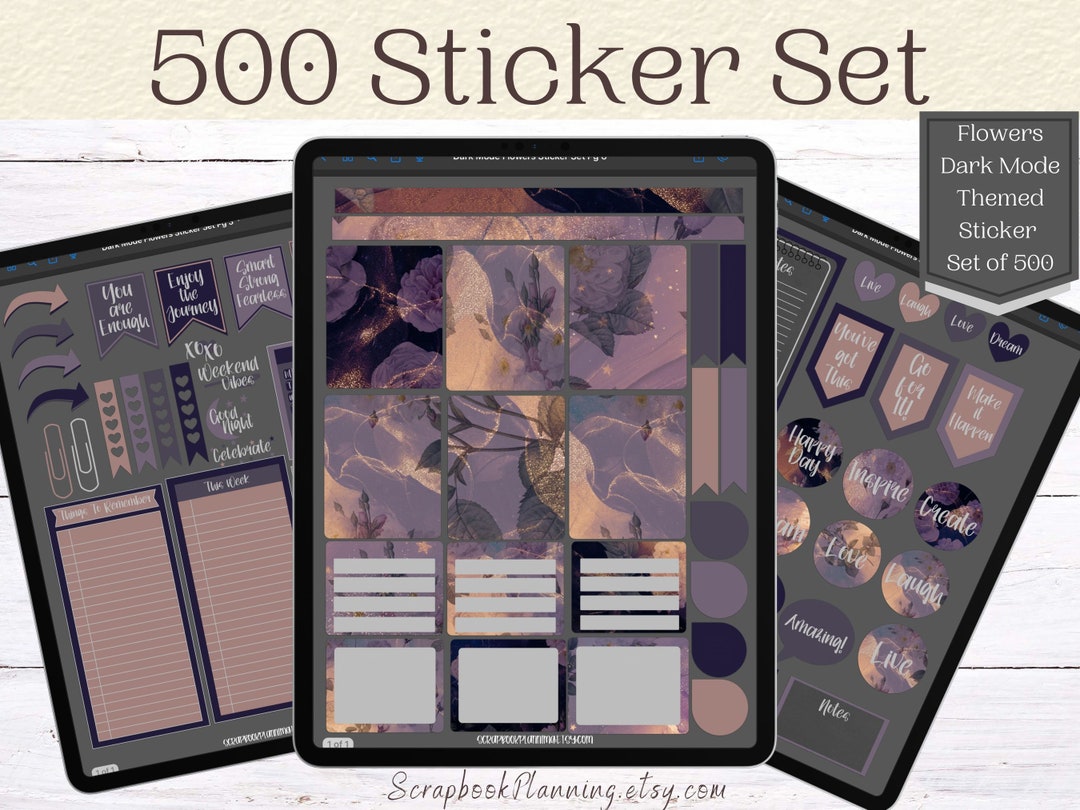 Stickers for Dark Mode Planner | Flowers Theme | Digital Planner ...