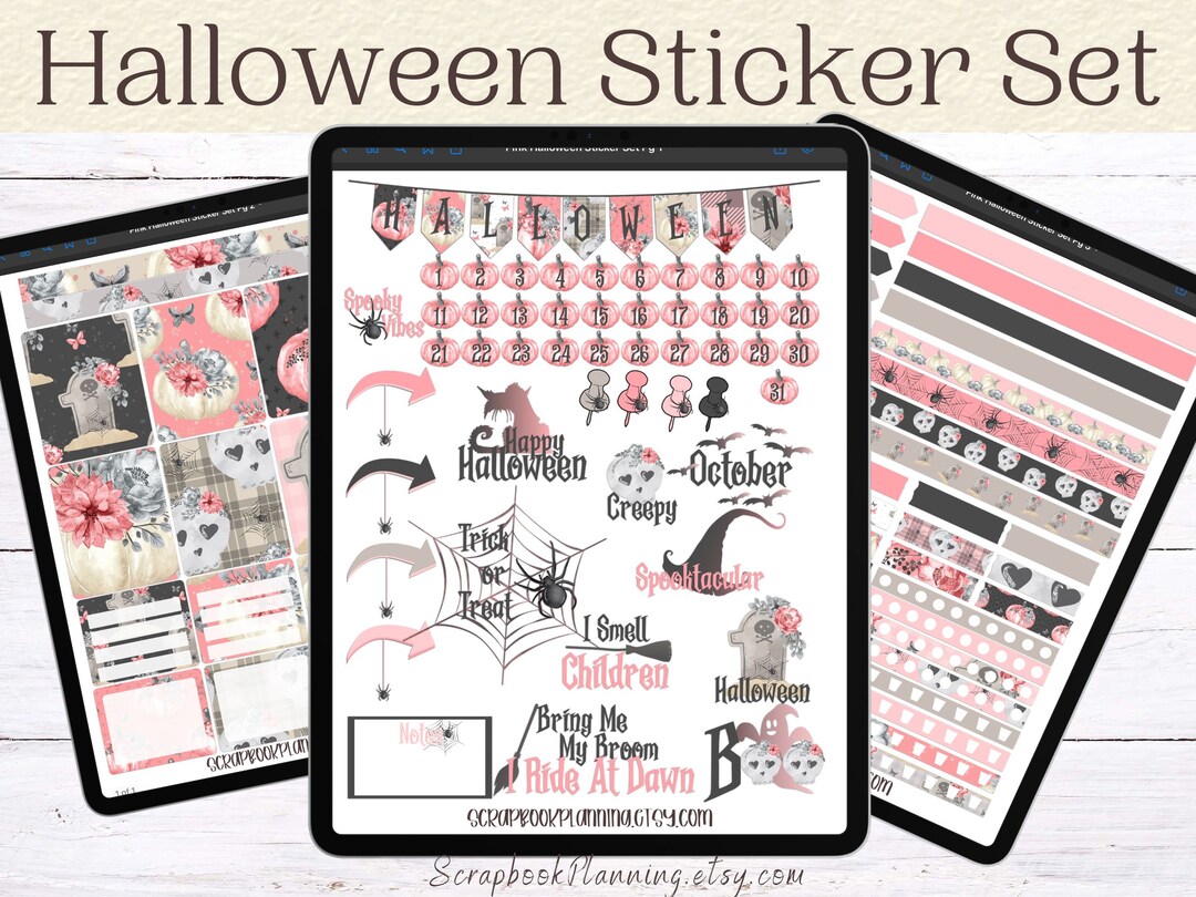 Pink Halloween Digital Sticker Set October Digital Planner - Etsy