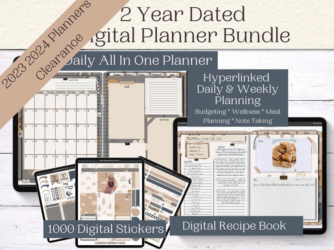 2023 2024 Dated Planner Boho Rainbow 2 Year Goodnotes Planner All in ...