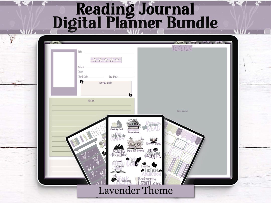 Lavender Reading Journal Digital Planner | Hyperlinked Book Tracker for ...