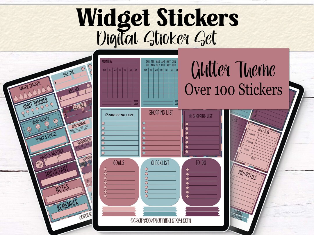 Glitter Theme Digital Widget Stickers: Planner Essentials (pre-cropped ...