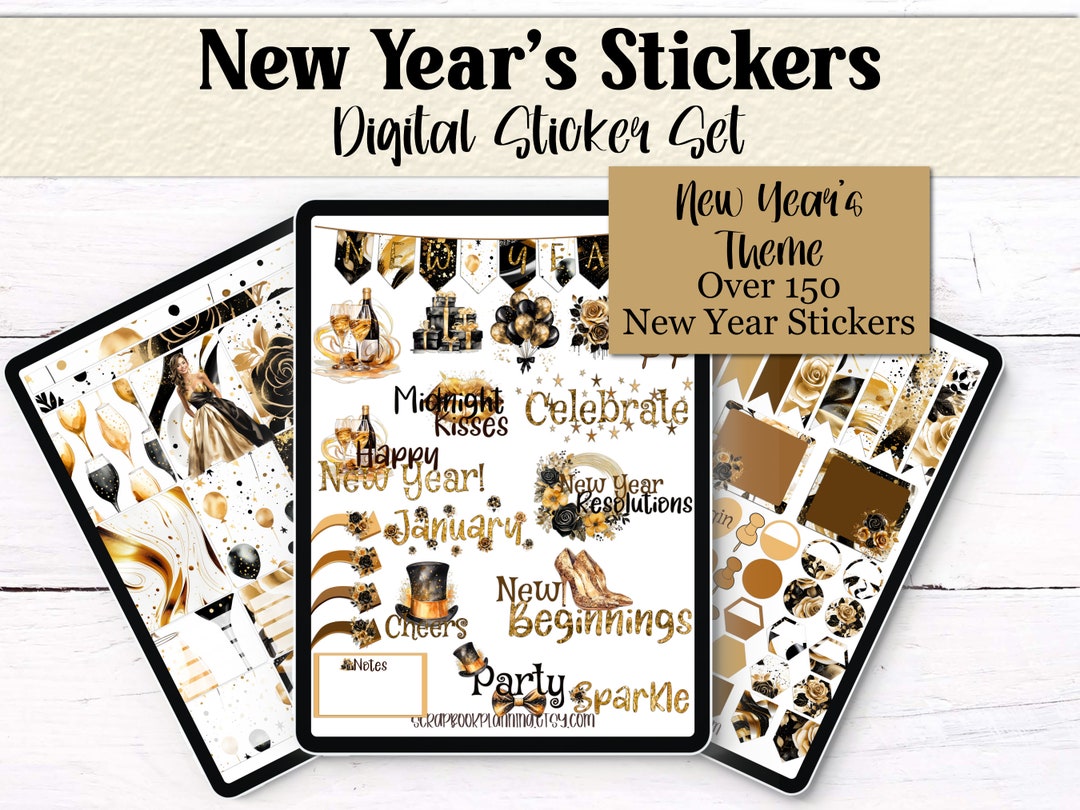 New Year's Eve Digital Sticker Set | January Digital Planner Stickers ...