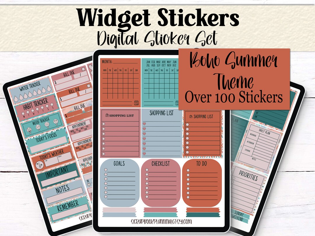 Boho Summer Digital Planner Stickers: Goodnotes Pre-cropped Pngs ...