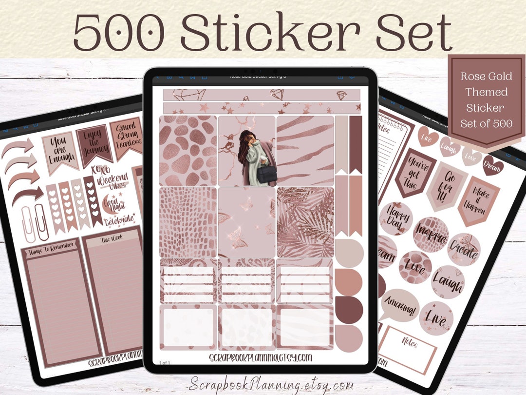 Rose Gold Digital Sticker Set | Digital Planner Stickers | 500 iPad ...