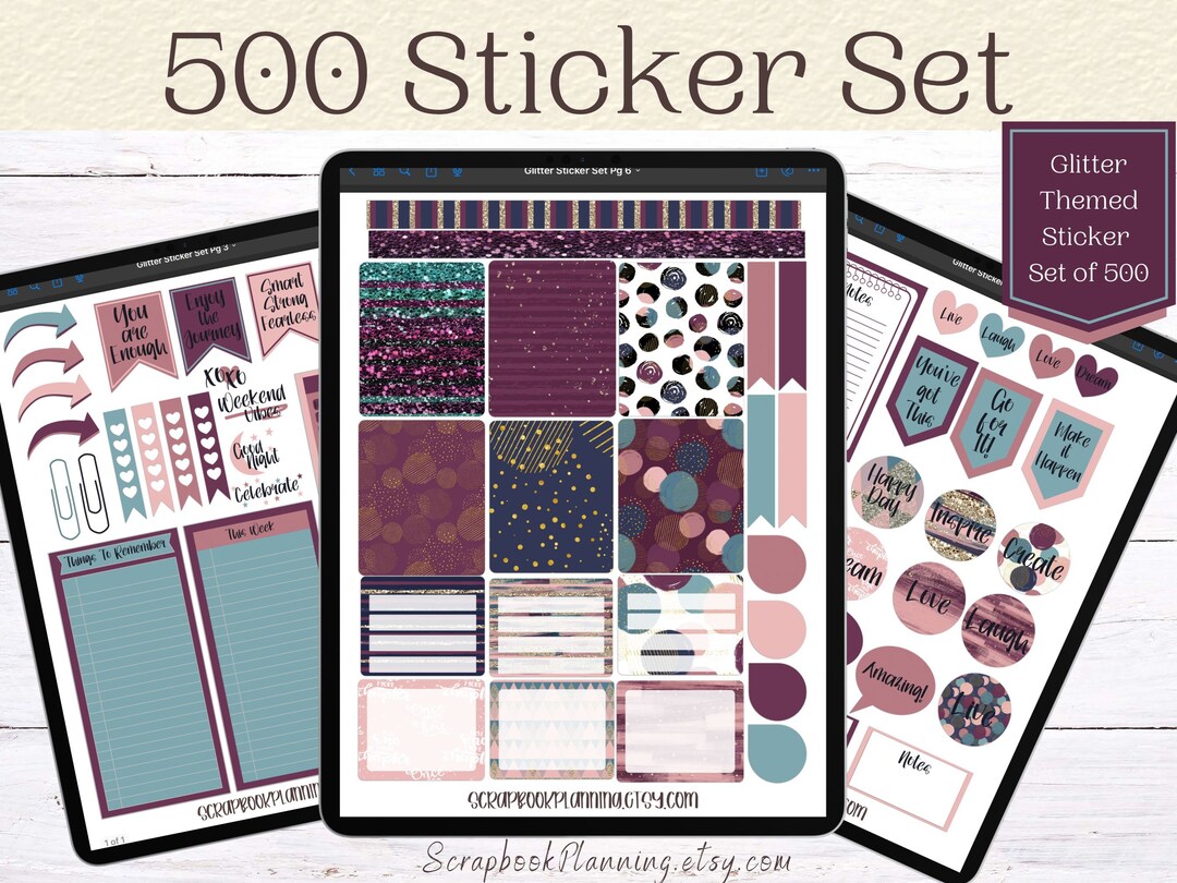 500 Digital Sticker Set Glitter Theme Planner Stickers 500 iPad ...