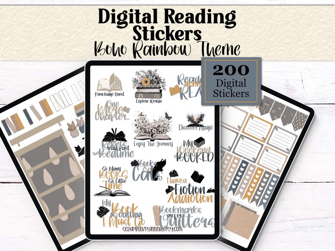 Digital Stickers for Reading Planner Book Worm Book Sticker Book Lovers ...