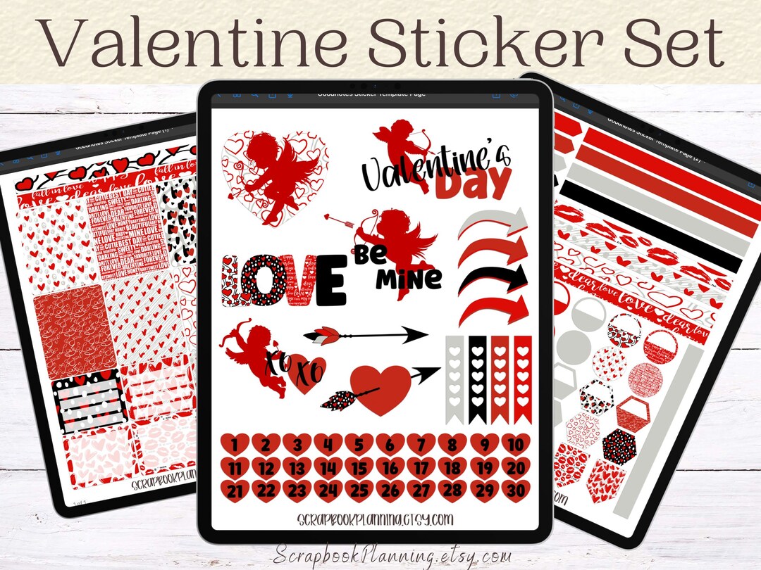 Valentine's Day Digital Sticker Set February Digital Planner Stickers ...