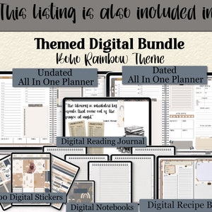 500 Digital Sticker Set | Boho Rainbow Blue and Tan Theme Planner ...