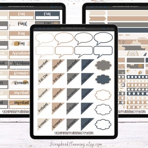 500 Digital Sticker Set | Boho Rainbow Blue and Tan Theme Planner ...