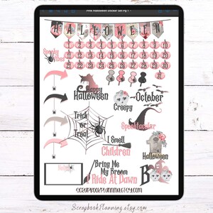Pink Halloween Digital Sticker Set | October Digital Planner Stickers ...
