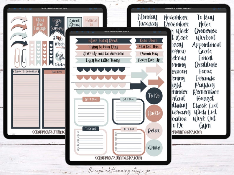 Digital Sticker Set Boho Coral & Navy Planner Stickers 500 - Etsy