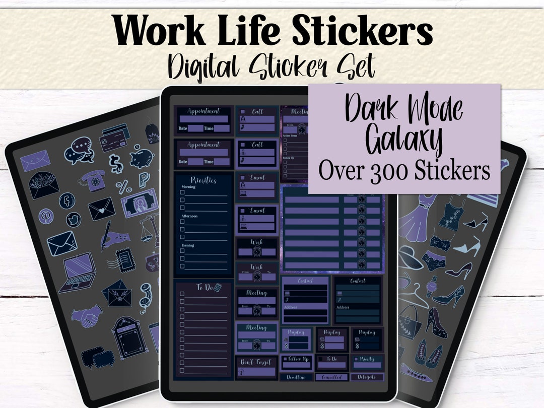 Work Life Stickers | Digital Planner Stickers | Dark Mode Galaxy Theme ...