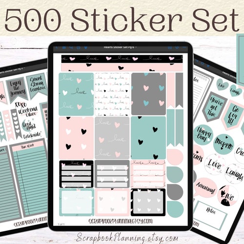 500 Digital Sticker Set Hearts Theme Planner Stickers 500 - Etsy