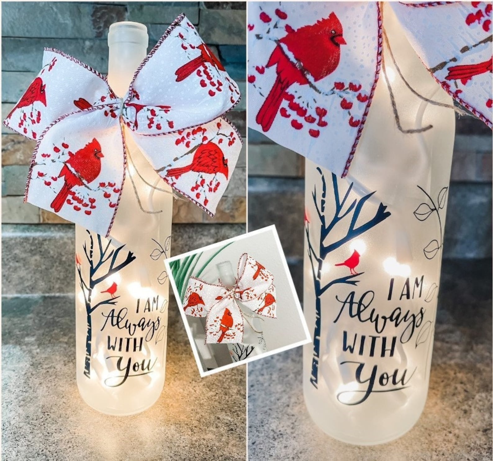 Cardinal; PLUG-IN; Lighted Wine Bottle; Memorial Gift; Holiday Decor ...