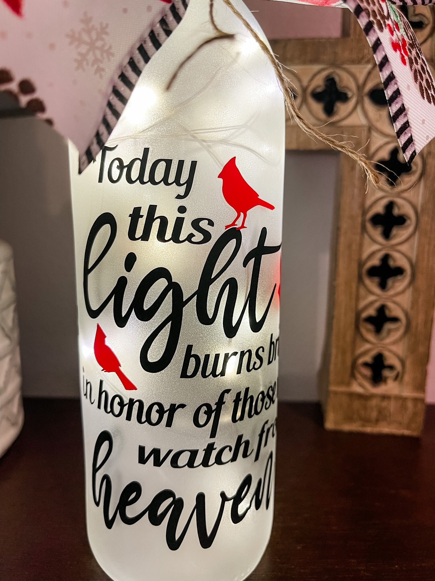 Cardinal; Lighted Wine Bottle; CORK BATTERY ; Memorial Gift; Holiday ...