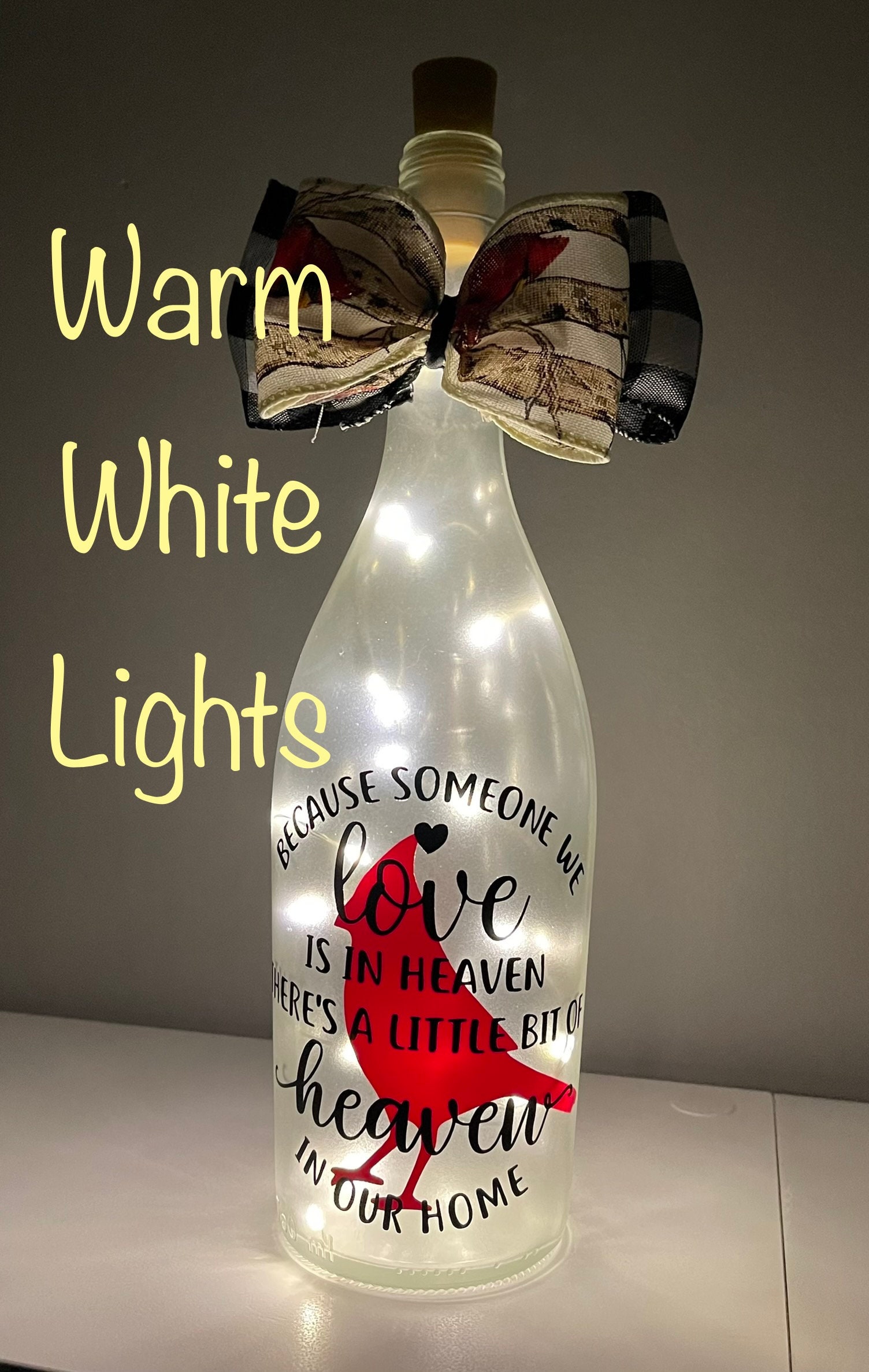 Cardinal; Lighted Wine Bottle; Decorative; Housewarming Gift; Memorial ...