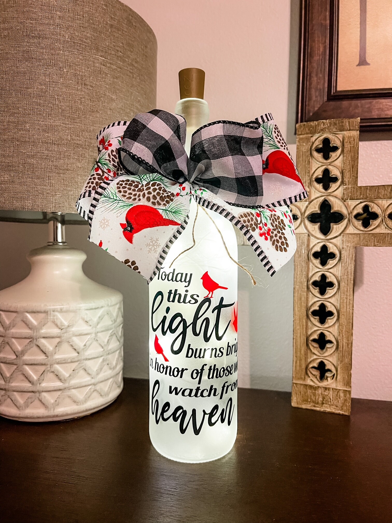 Cardinal; Lighted Wine Bottle; CORK BATTERY ; Memorial Gift; Holiday ...