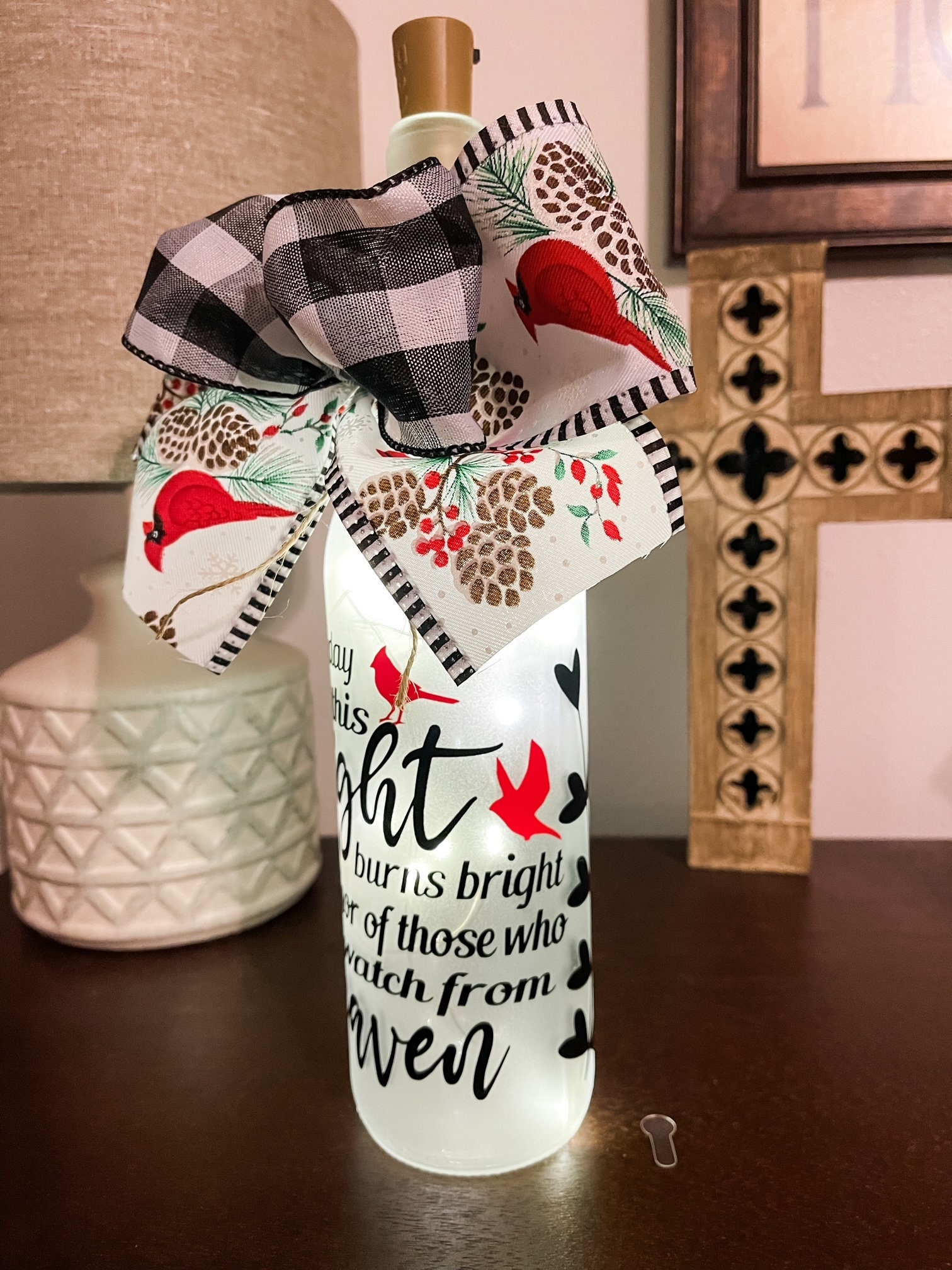 Cardinal; Lighted Wine Bottle; CORK BATTERY ; Memorial Gift; Holiday ...