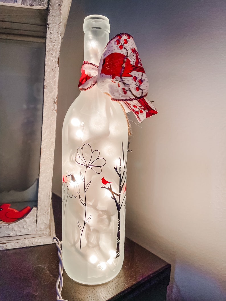 Cardinal; PLUG-IN; Lighted Wine Bottle; Memorial Gift; Holiday Decor ...
