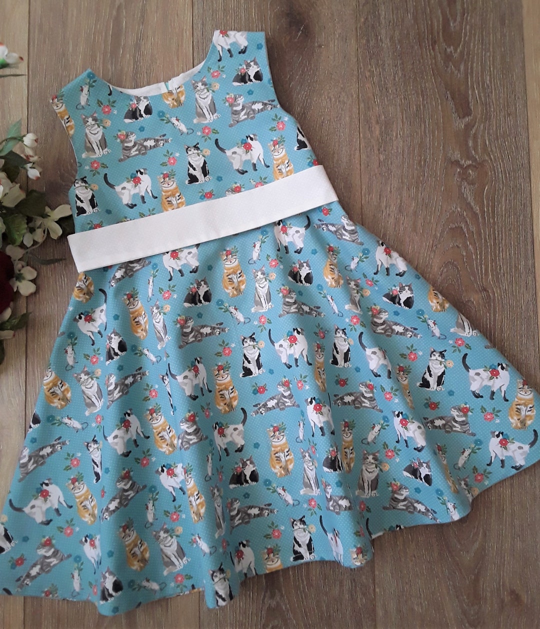 Cats Posing With Flowers Dress | Girls Dress With Cats | Girls Cat ...
