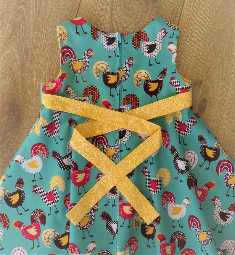 Girls Teal Rooster Dress | Farm A-line Cotton Dress, Size 3T - Etsy