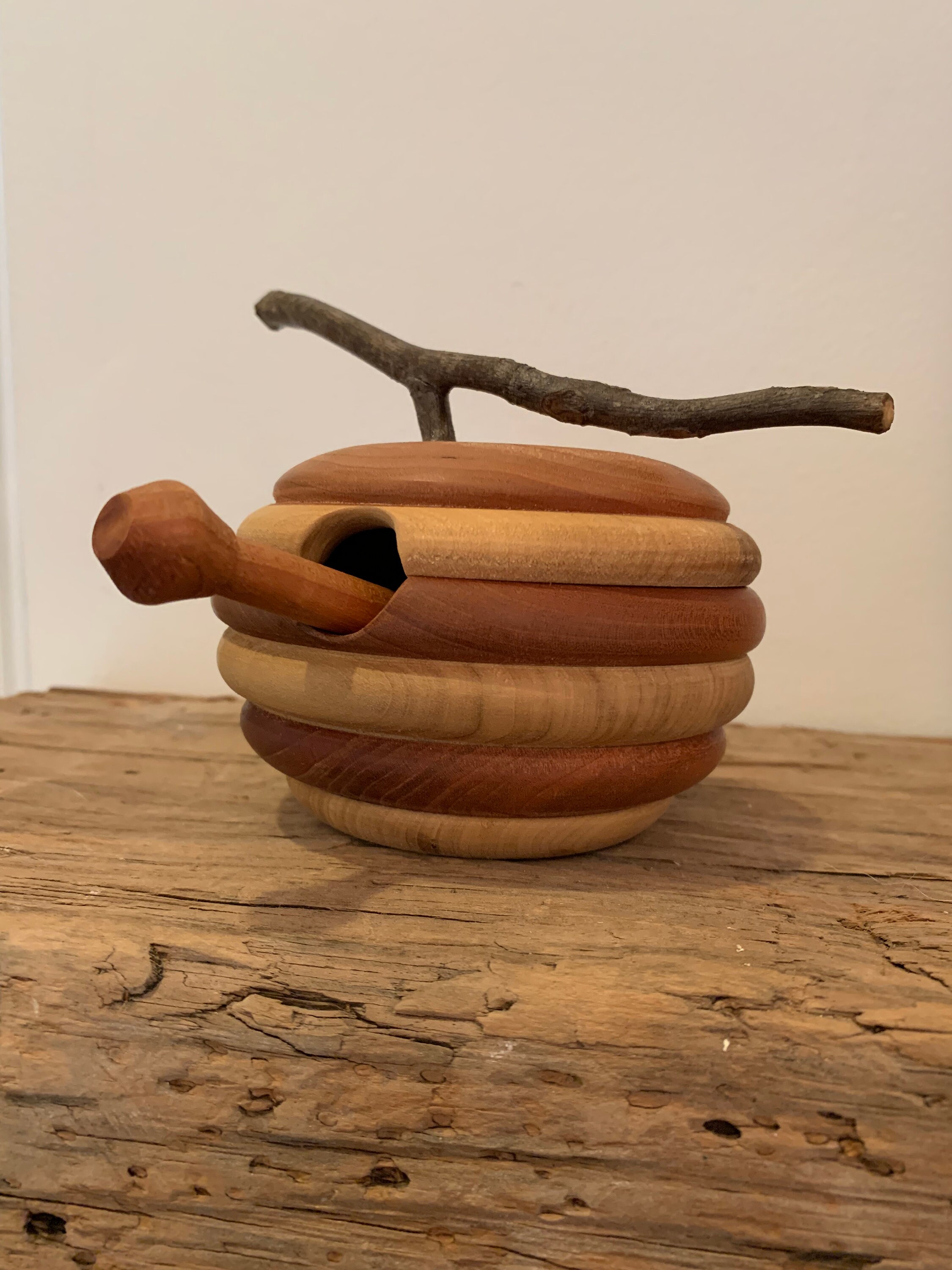 Hand-carved Wooden Bumble Bee Hive and Honey Jar Decor - Etsy