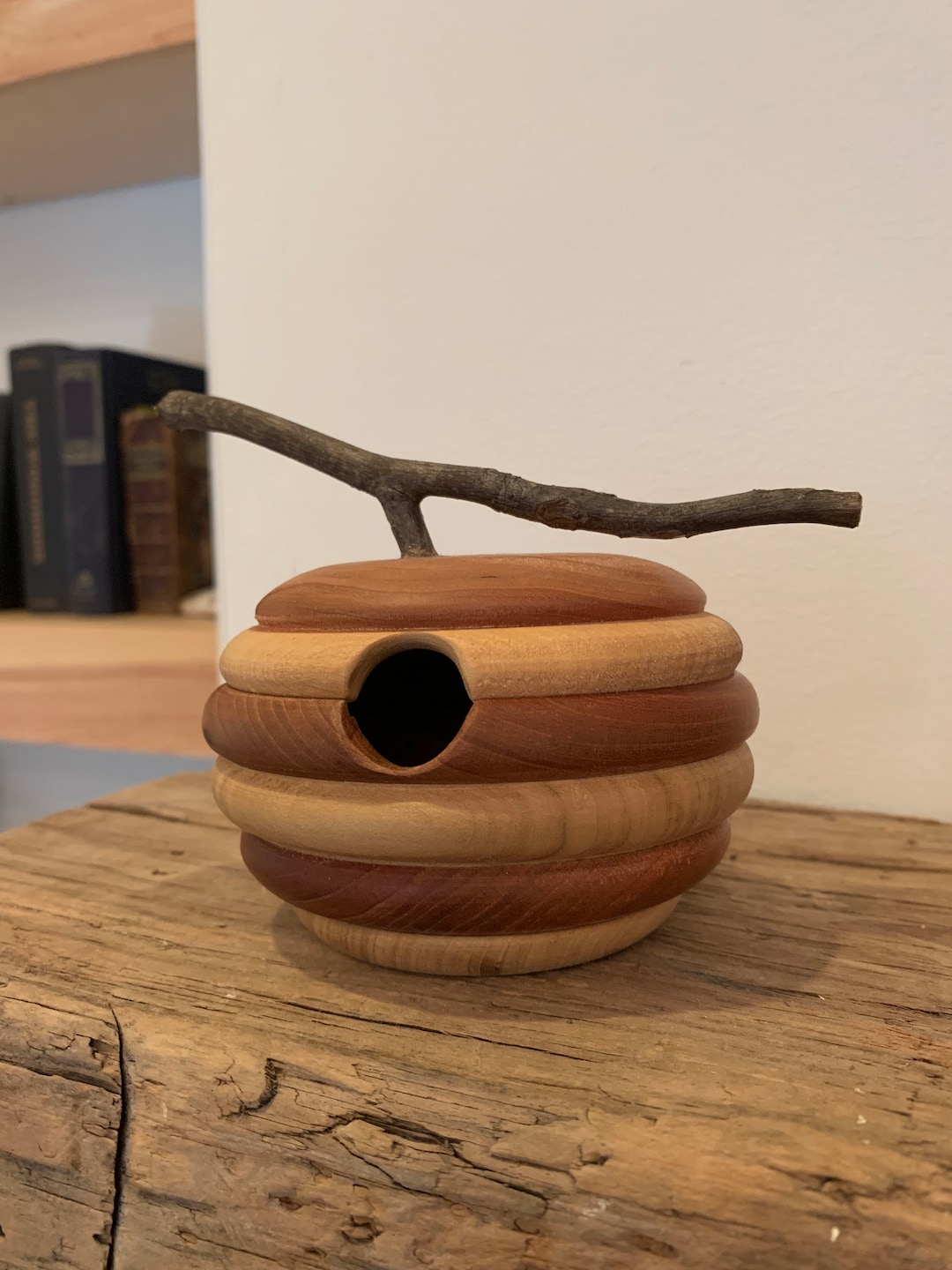 Hand-carved Wooden Bumble Bee Hive and Honey Jar Decor - Etsy