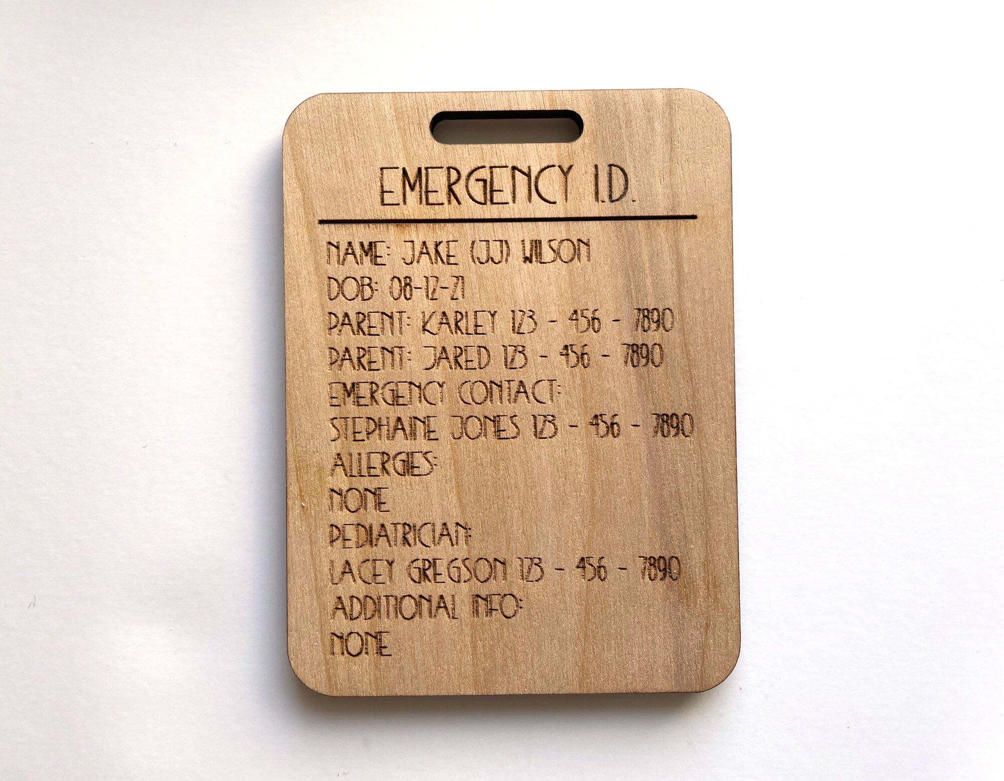 Personalized Childs Emergency ID, Custom Carseat Emergency Tag, Child ...