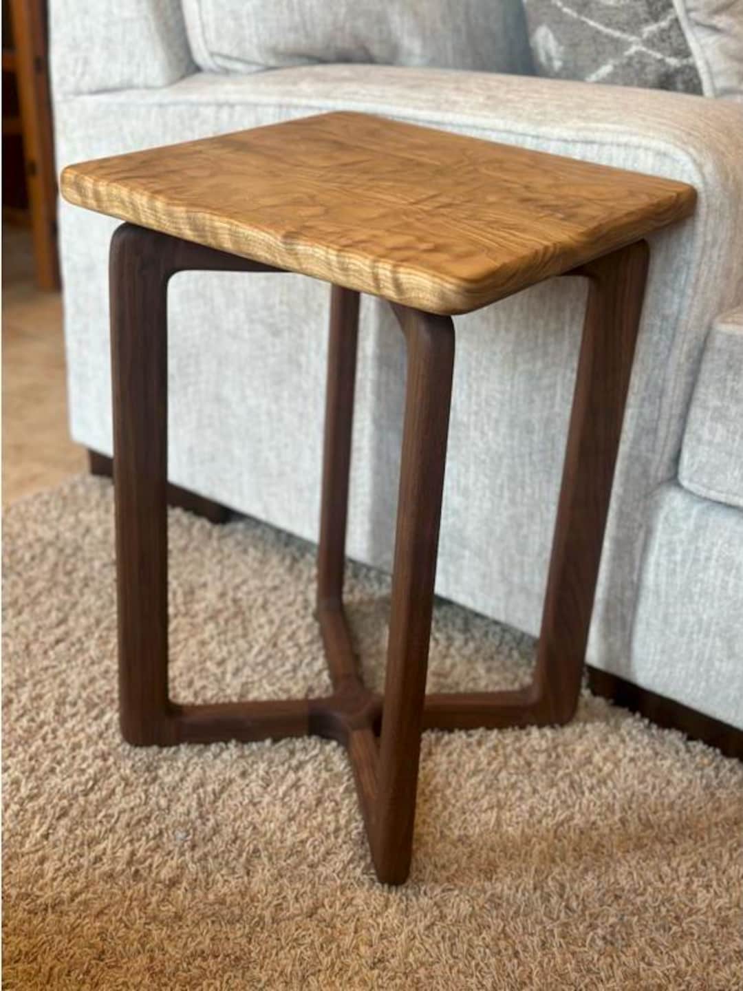 Unique Curly Oak and Walnut Side Table, Solid Wood, Leveling Feet ...