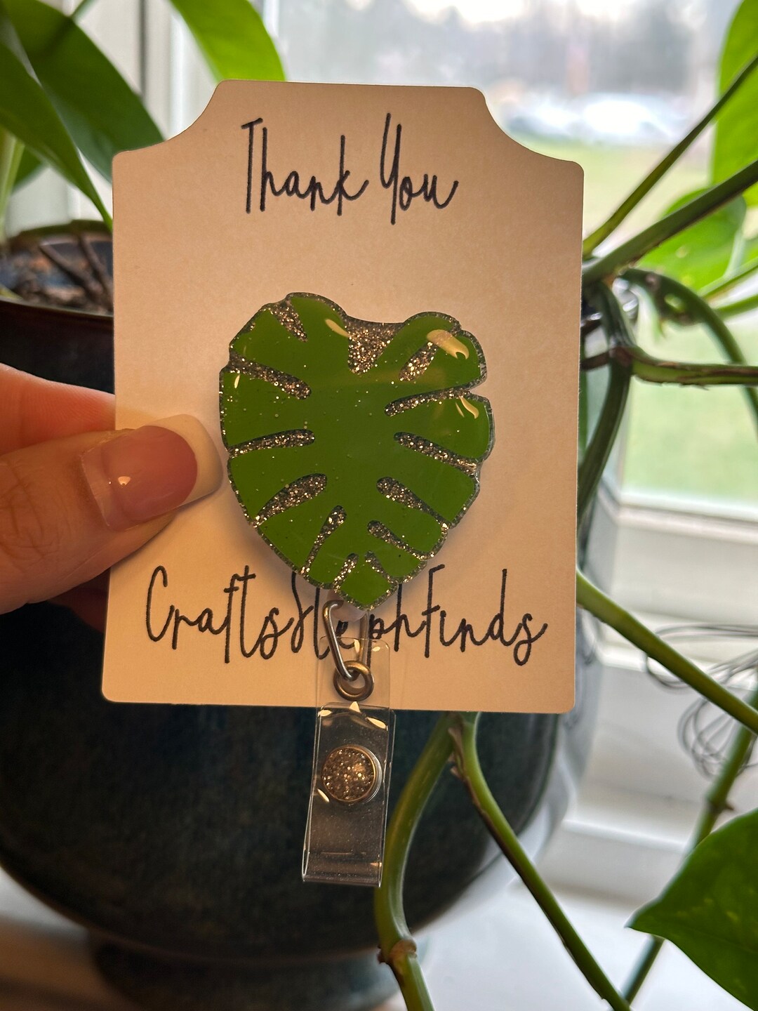 Badge Reel, Monstera Leaf, ID Badge Holder, Retractable Badge Reel ...