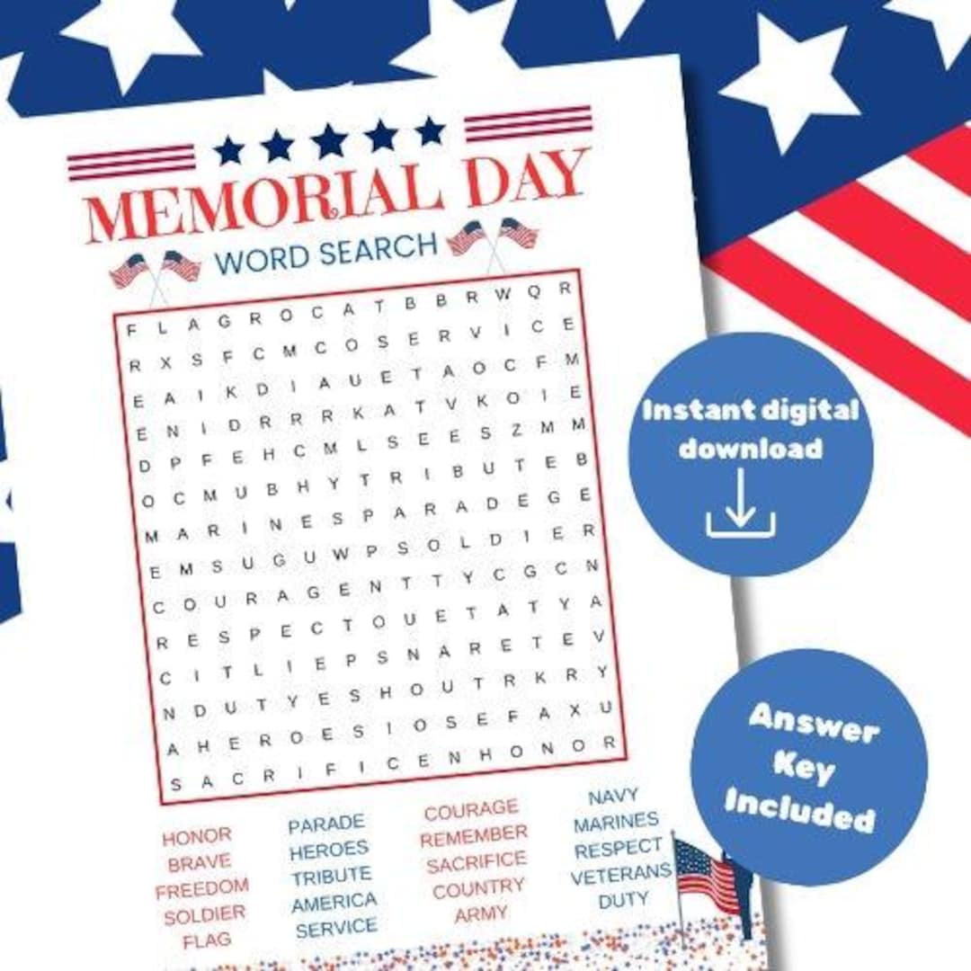 Memorial Day Word Search Printable for Kids | Patriotic Classroom ...
