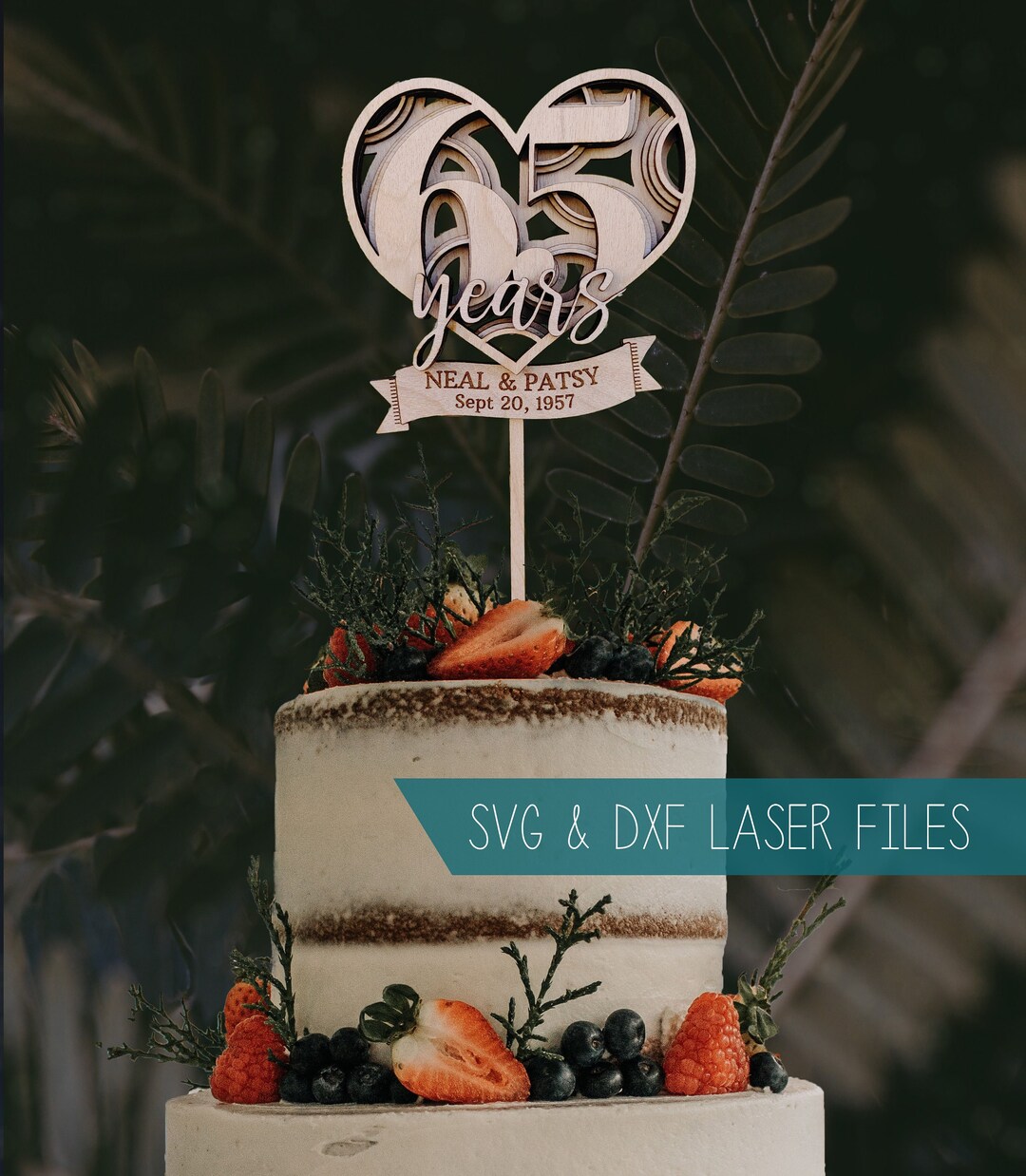 Laser SVG Cut File 40th 50th 60th 65th Anniversary Cake Topper // Happy ...
