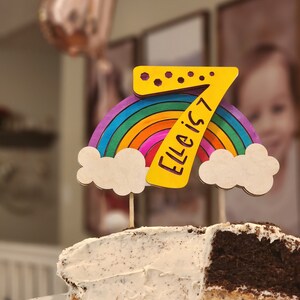 7th Birthday Cake Topper // Laser Cut File // Rainbow and Clouds ...