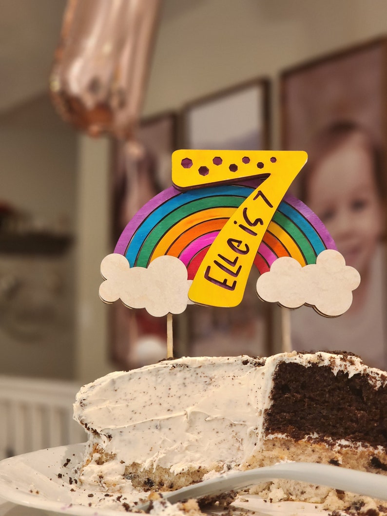 7th Birthday Cake Topper // Laser Cut File // Rainbow and Clouds ...