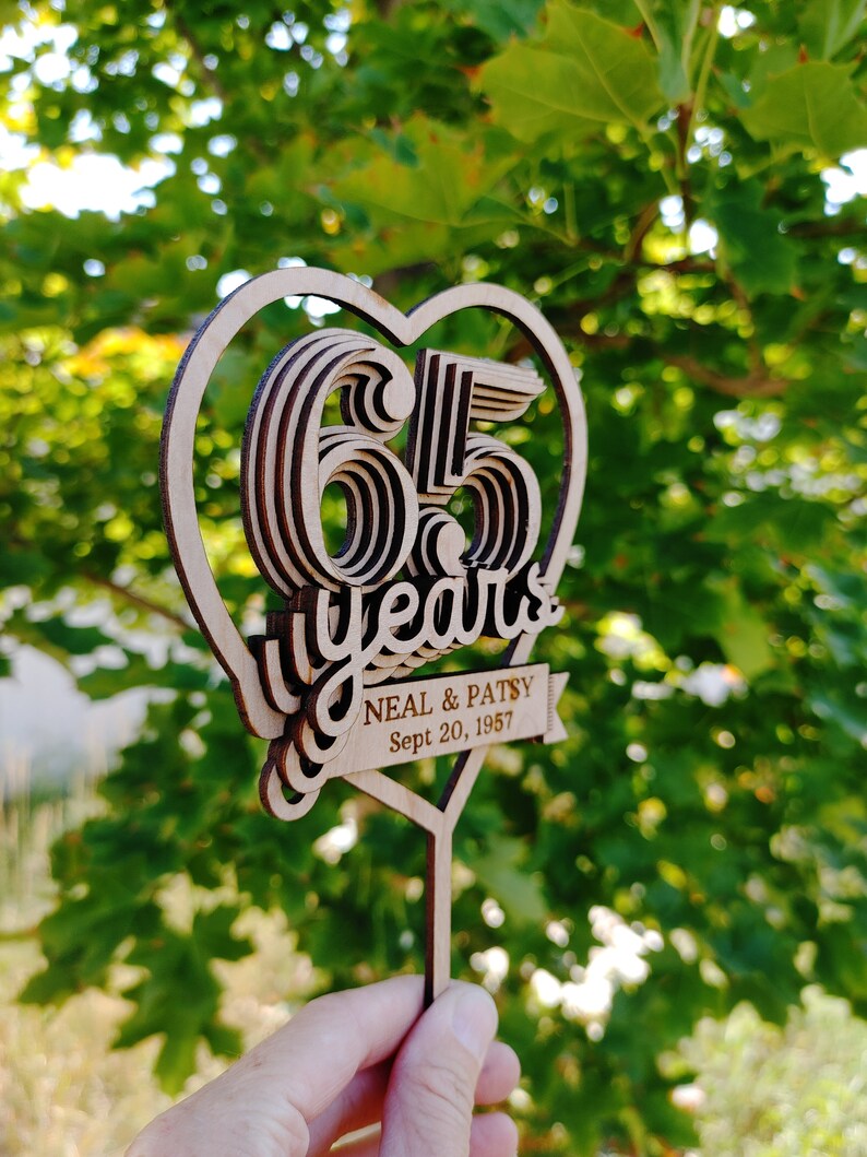 Laser SVG Cut File 65th Anniversary Cake Topper // Happy Anniversary ...