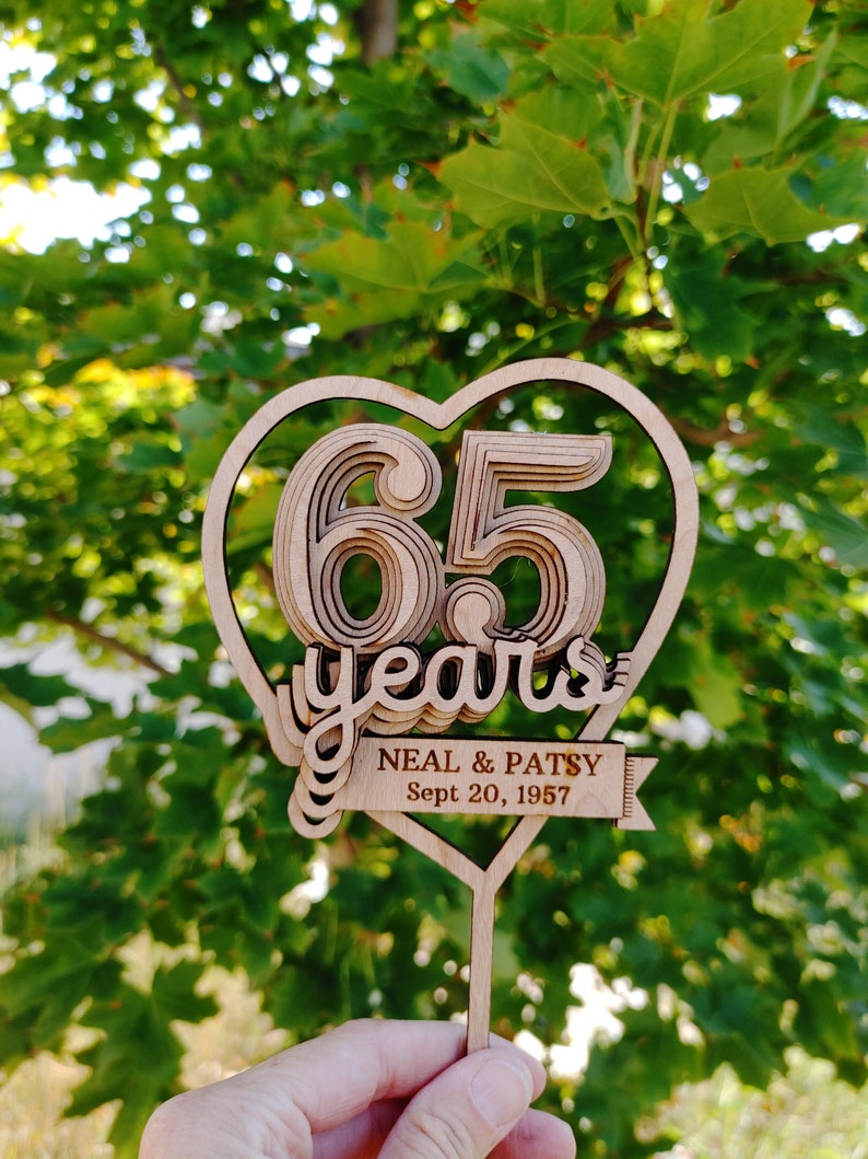 Laser SVG Cut File 65th Anniversary Cake Topper // Happy Anniversary ...