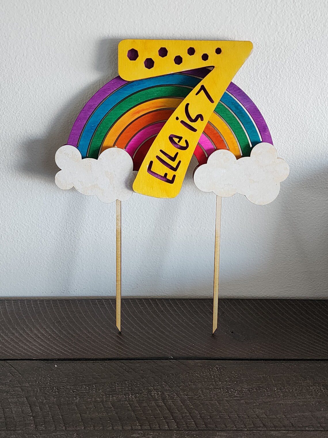 7th Birthday Cake Topper // Laser Cut File // Rainbow and Clouds ...