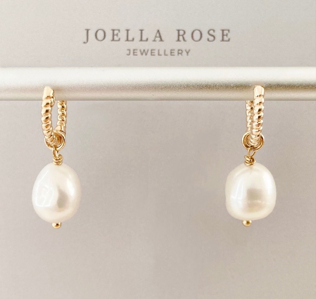 18K Gold Baroque Pearl Hoop Earrings: Removable Pearl Huggies, Genuine ...
