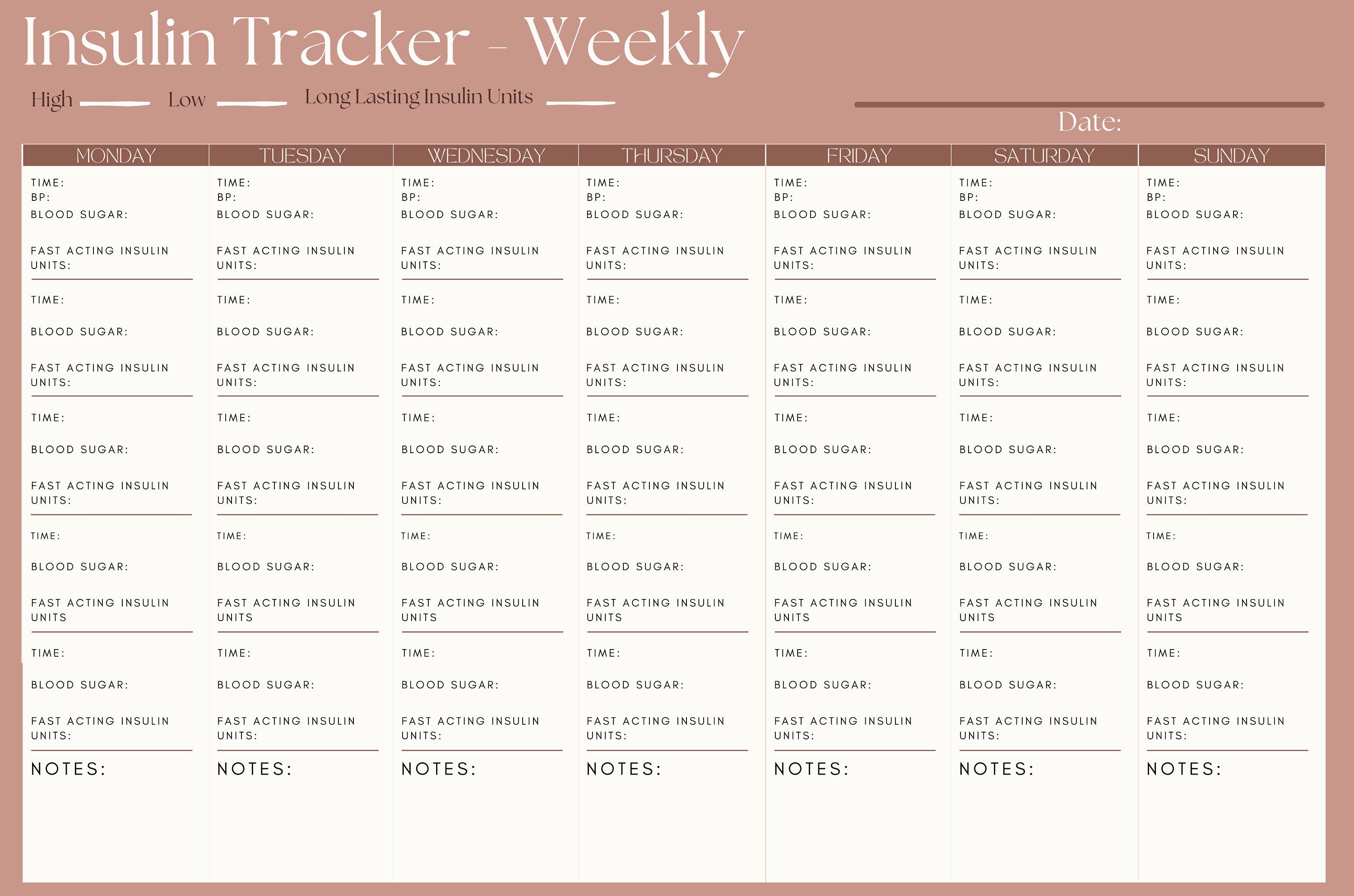 Digital and Printable Diabetic Tracker - Etsy