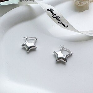 Silver Star Shape Small Hoop Earrings, Star Huggie Earrings, Small Star Hoop Earrings, Star Hoop ...
