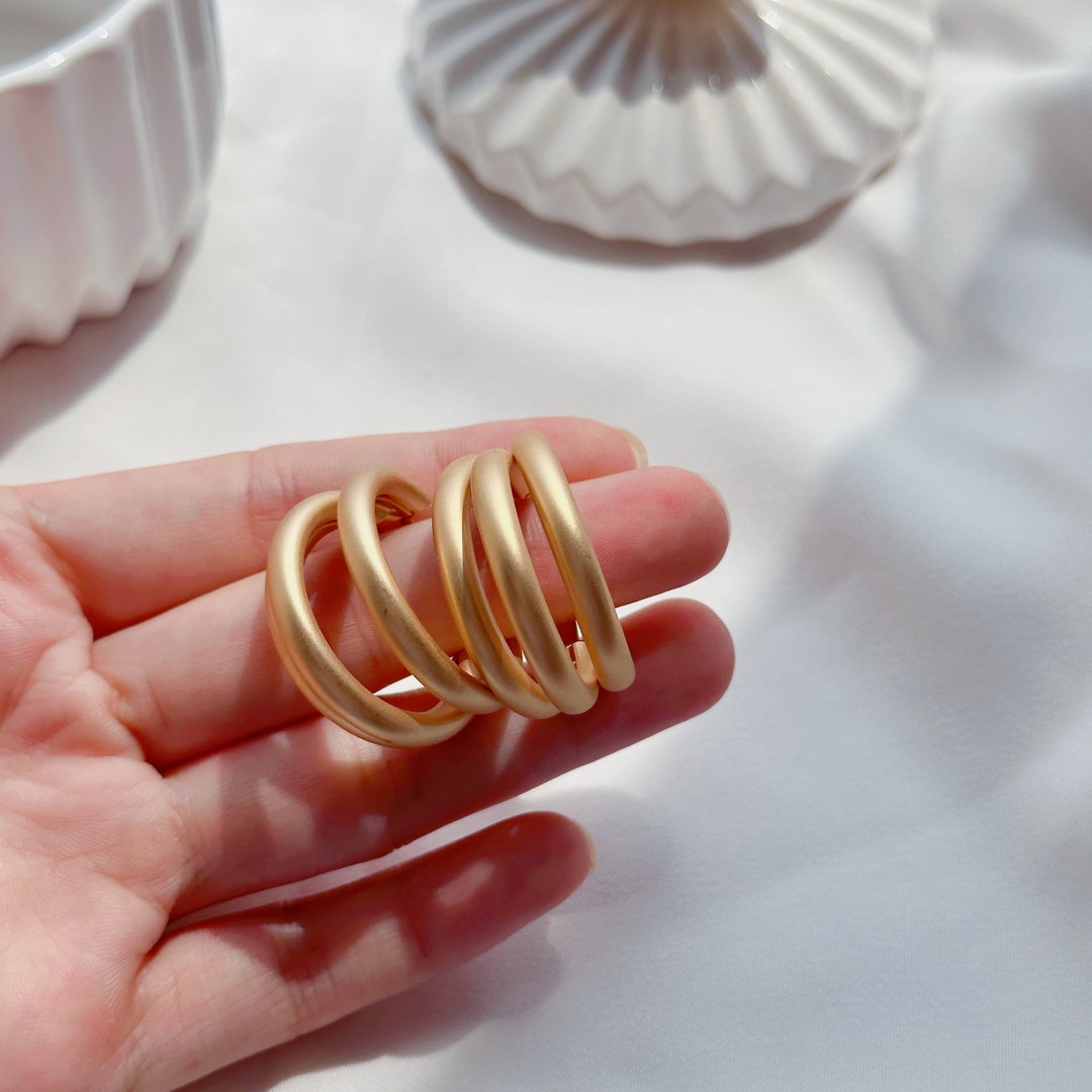 Matte Gold Multiple Hoop Earrings, Matte Gold Chunky Triple Hoops ...