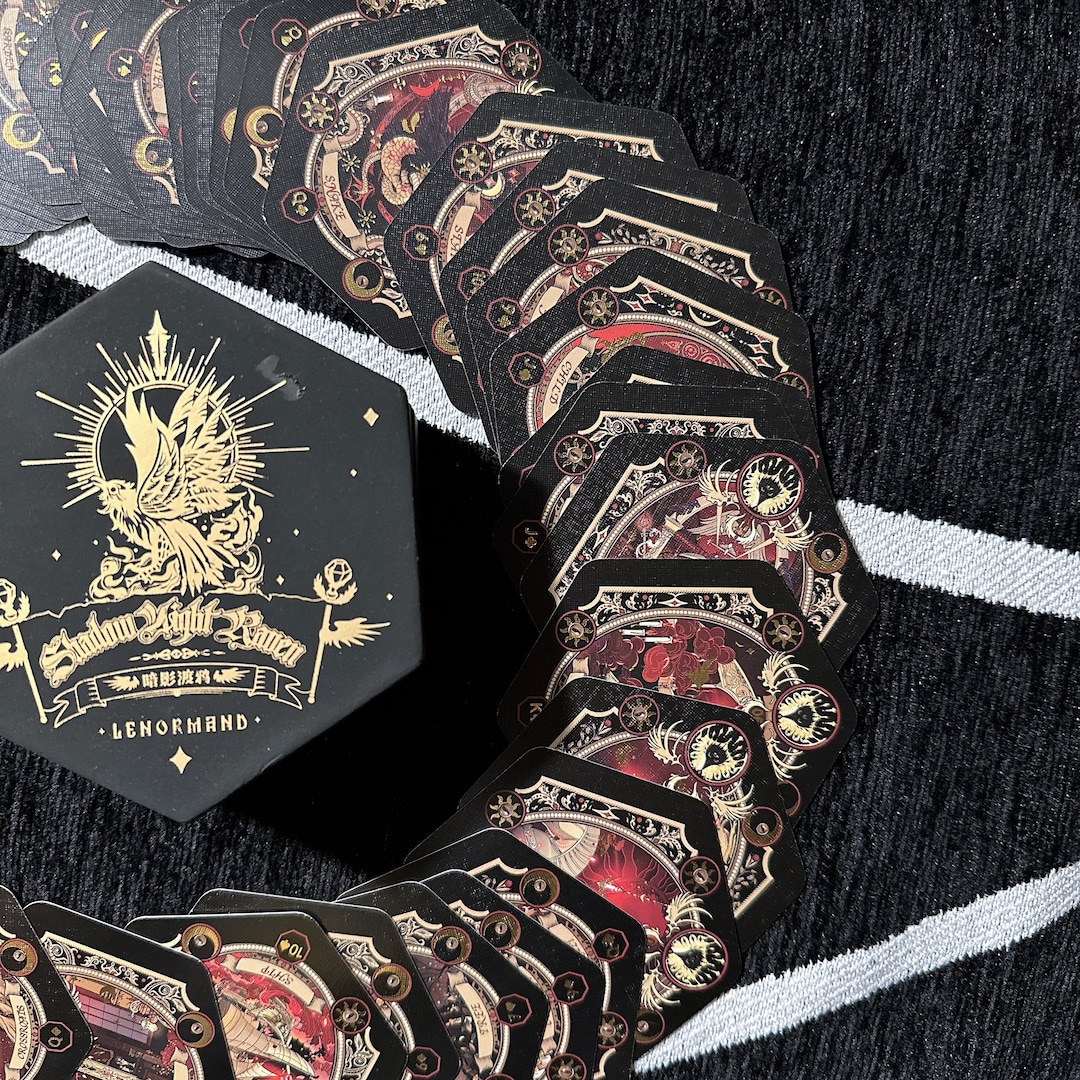 Shadow Night Raven Lenormand Deck: Hexagonal Gold Foil Divination Cards ...